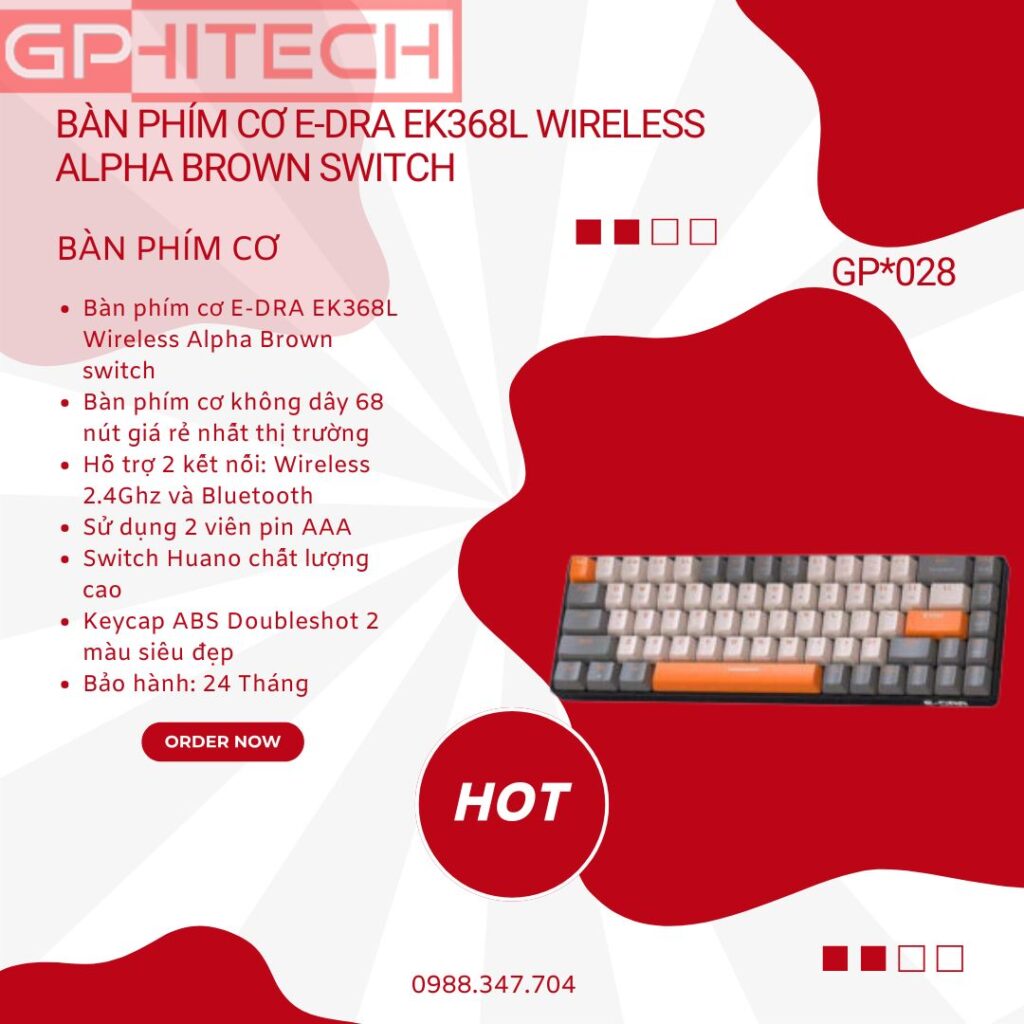 Bàn phím cơ E-DRA EK368L Wireless Alpha Brown Switch - Hiệu Suất Cao ...